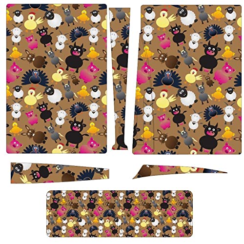 Colorful Farm Animals Full Protective Skin Cover Design Wrap Decal Sticker Compatible with PS5 Disk Version Console and Controller
