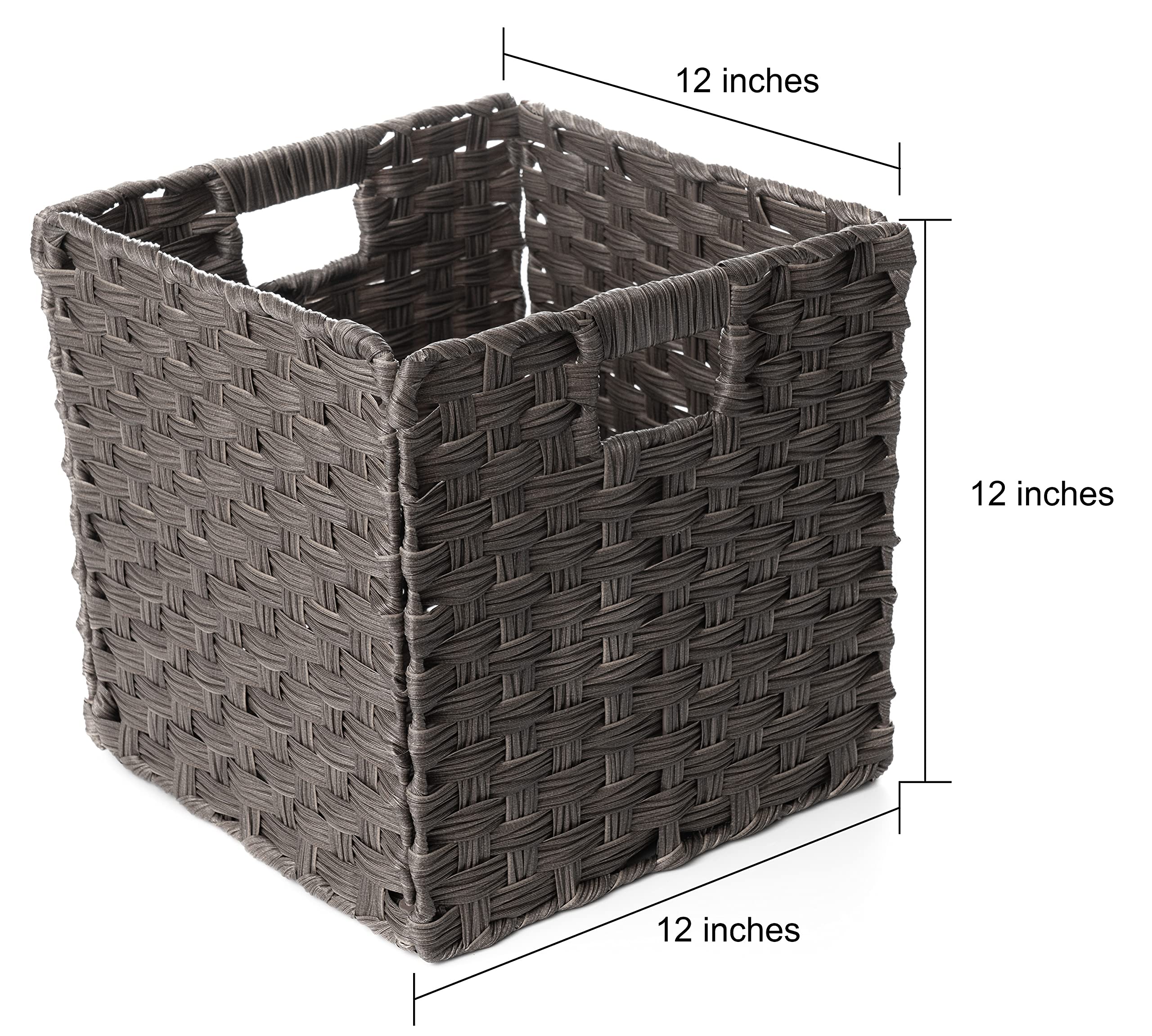 Foldable Synthetic Plastic Wicker Storage Basket with Iron Wire Frame By Blue Ridge Basket Company (Set of 2)