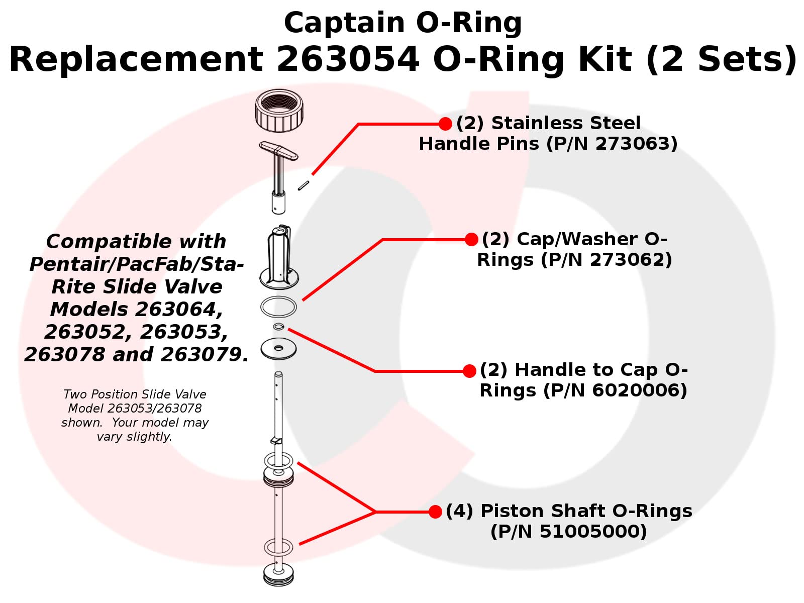Captain O-Ring - Replacement 263054 O-Ring Kit for Pentair/PacFab/Sta-Rite Slide Valve 263064, 263052, 263053, 263078, 263079 (2 Sets)