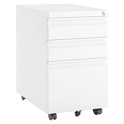 Bonnlo White 3 Drawer File Cabinet with Lock, Rolling File Cabinet for Home Office, Locking File Cabinet Under Desk Filing Cabinet Mobile Office Drawers with Pencil Tray, Assembly Required, 23.6" H