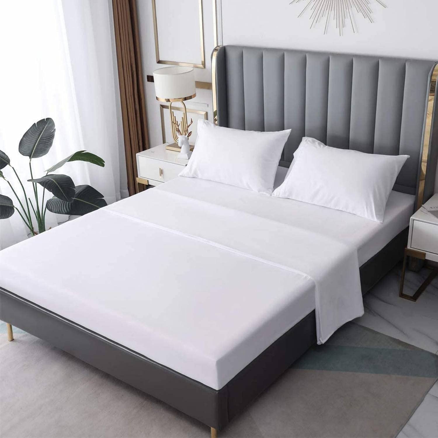C'est stunnie 4 Piece Sheet Set, King Size Sheets, White, Cool & Breathable 1800 Bed Sheets, Extra Soft Bed Sheets with 14" Deep Pockets, Shrinkage Resistant & Easily Fits