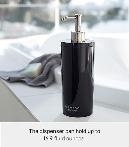 Yamazaki 2929 Tower Shampoo Dispenser Contemporary Bottle Pump for Shower, Round, Black & Silver