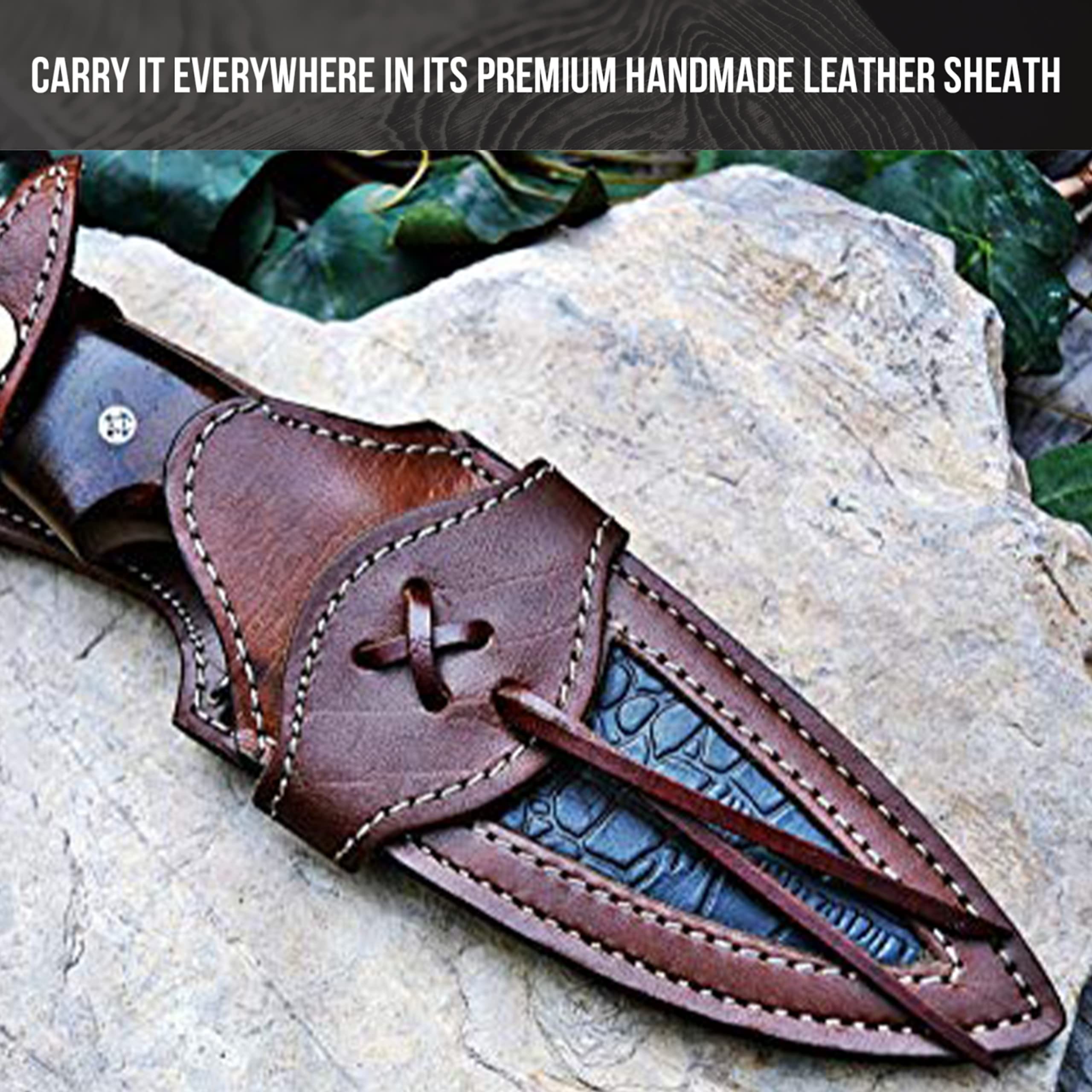 BIGCAT ROAR Handmade Damascus Hunting Knife - Bushcraft Fixed Blade Hunting Knife with Sheath and Walnut Wood Handle - 10″ EDC Skinning Knife - Wolverine Hunter