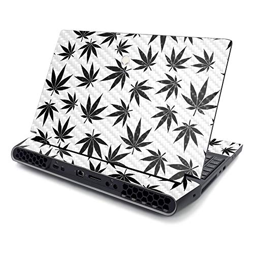 MightySkins Carbon Fiber Skin Compatible with Alienware Area-51M 17" (2019) - Pot Leaves Black | Protective, Durable Textured Carbon Fiber Finish | Easy to Apply and Change Style | Made in The USA