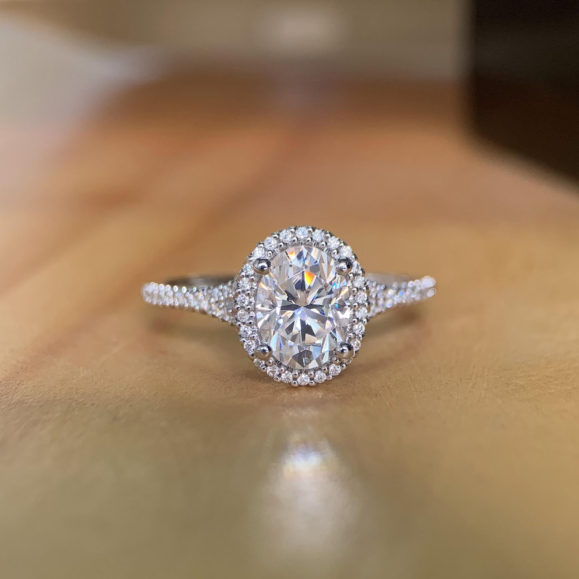 CGSRING 1.5 Carat Oval Cut Moissanite Engagement Ring Hidden Halo Oval Moissanite Rings for Women (9.5)