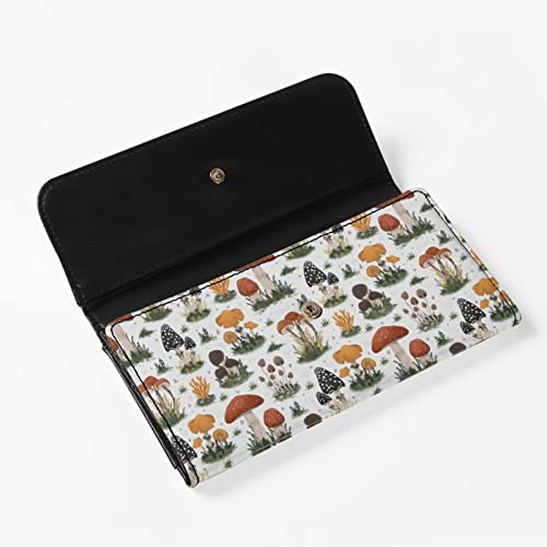Boatee Cute Mushroom Print Womens Wallet Christmas Zipper PU Leather RFID Blocking Wallet Organizer Credit Card Holder Handbag