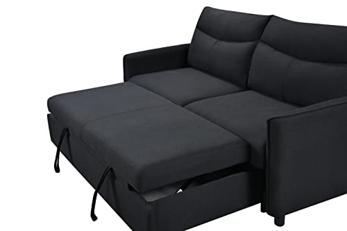 ERYE 3-in-1 Tufted Futon Loveseat Convertible Sleeper Bed W/Pull Out Sleep Daybed, Functional Reclining Backrest Love Seat Sofa & Couch for Living Room Sofabed, Queen, Black W/ 2 Pillows