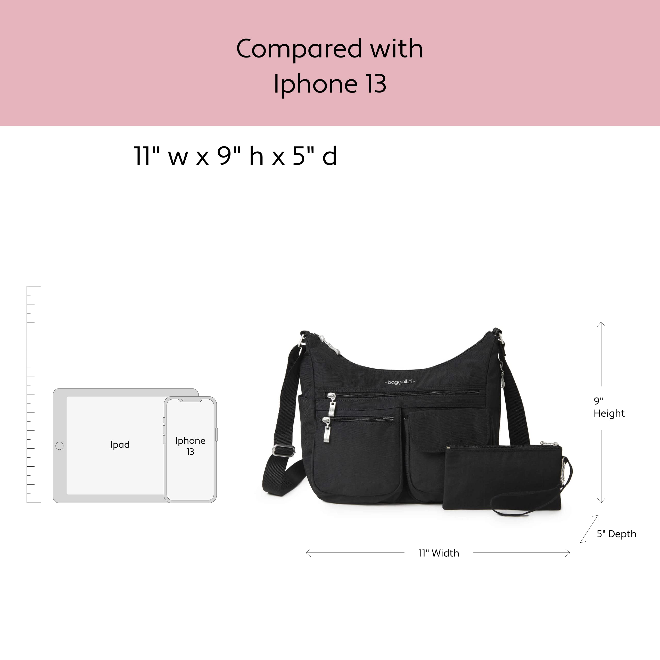 Baggallini Everywhere Bagg - Hobo Crossbody Bag for Women with RFID Wristlet β Water-resistant Travel Bag