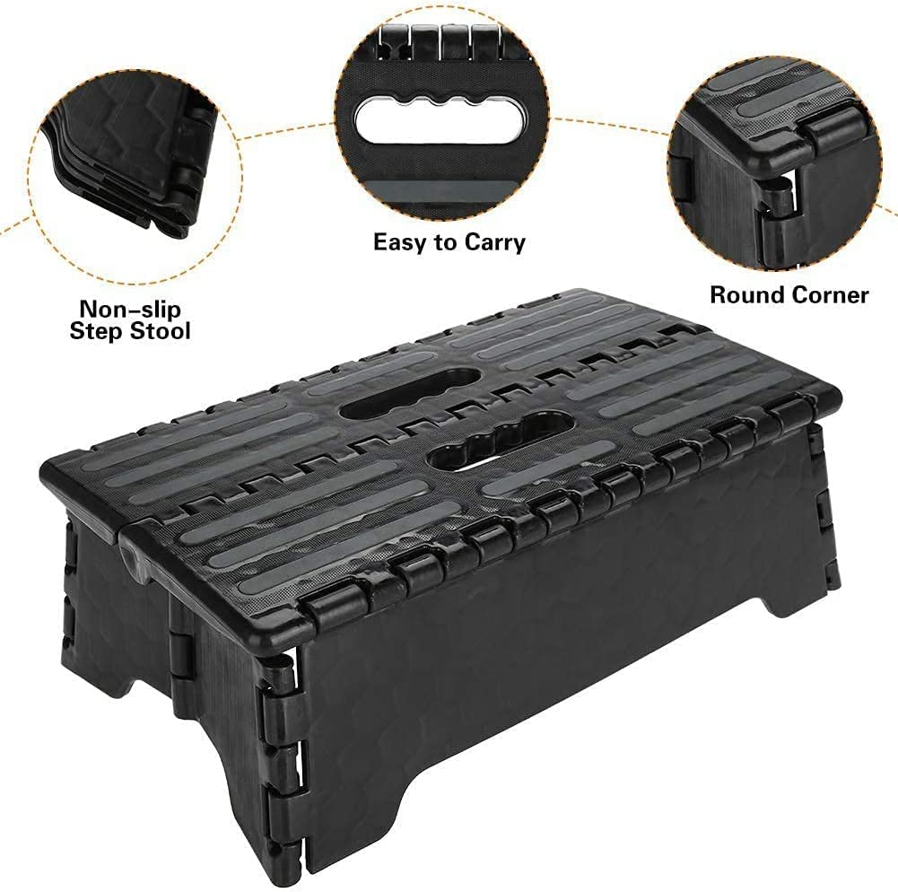 Folding Step Stool, Plastic Portable Black Step Ladder One Step Ladder Lightweight Step Chair Ladder for Elderly Pregnant Bathroom Travel Use, Holds to 150kg, 14.9 * 8.5 * 5.1