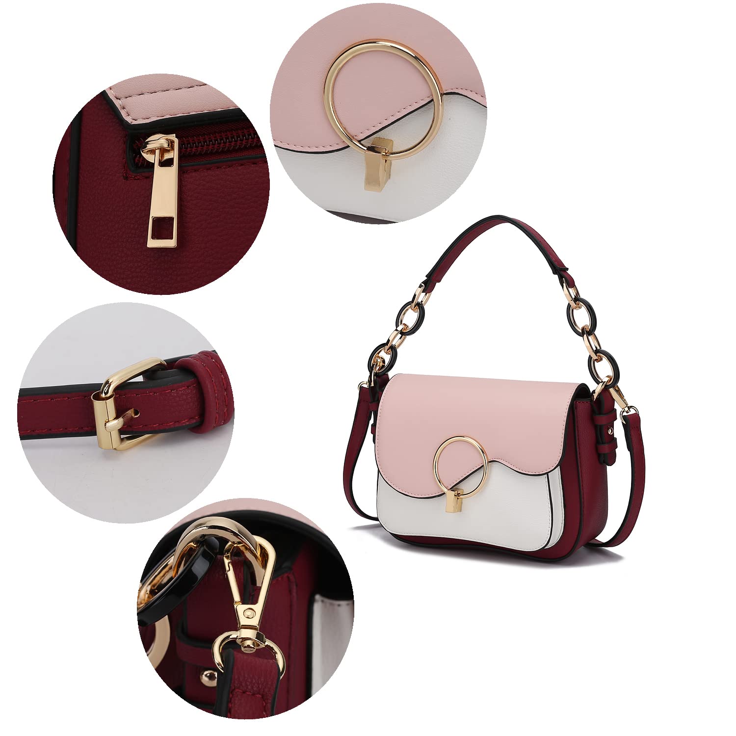 MKF Crossbody Bags for Women β PU Leather Pocketbook Handbag β Medium Side Messenger Purse, Shoulder Strap Yellow-Off White