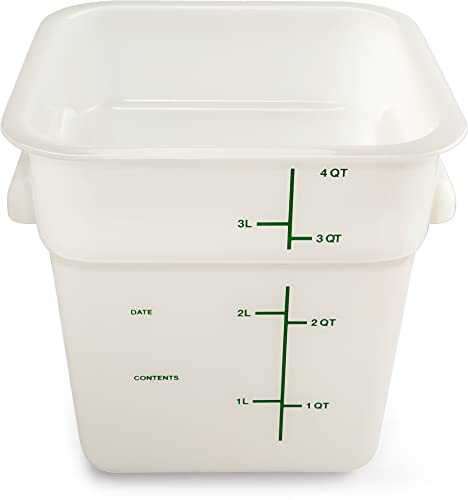 Carlisle FoodService Products Squares Square Food Storage Container with Stackable Design for Catering, Buffets, Restaurants, Plastic, 4 Quarts, White