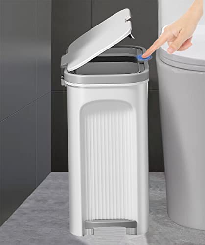 Feisco Small Trash Can with Lid,4 Gallon Trash Can with Foot Pedal and Press Type Lid,Small Bathroom Trash Can Wastebasket Garbage Container Bin for Bathroom Bedroom Kitchen Office (1, White)