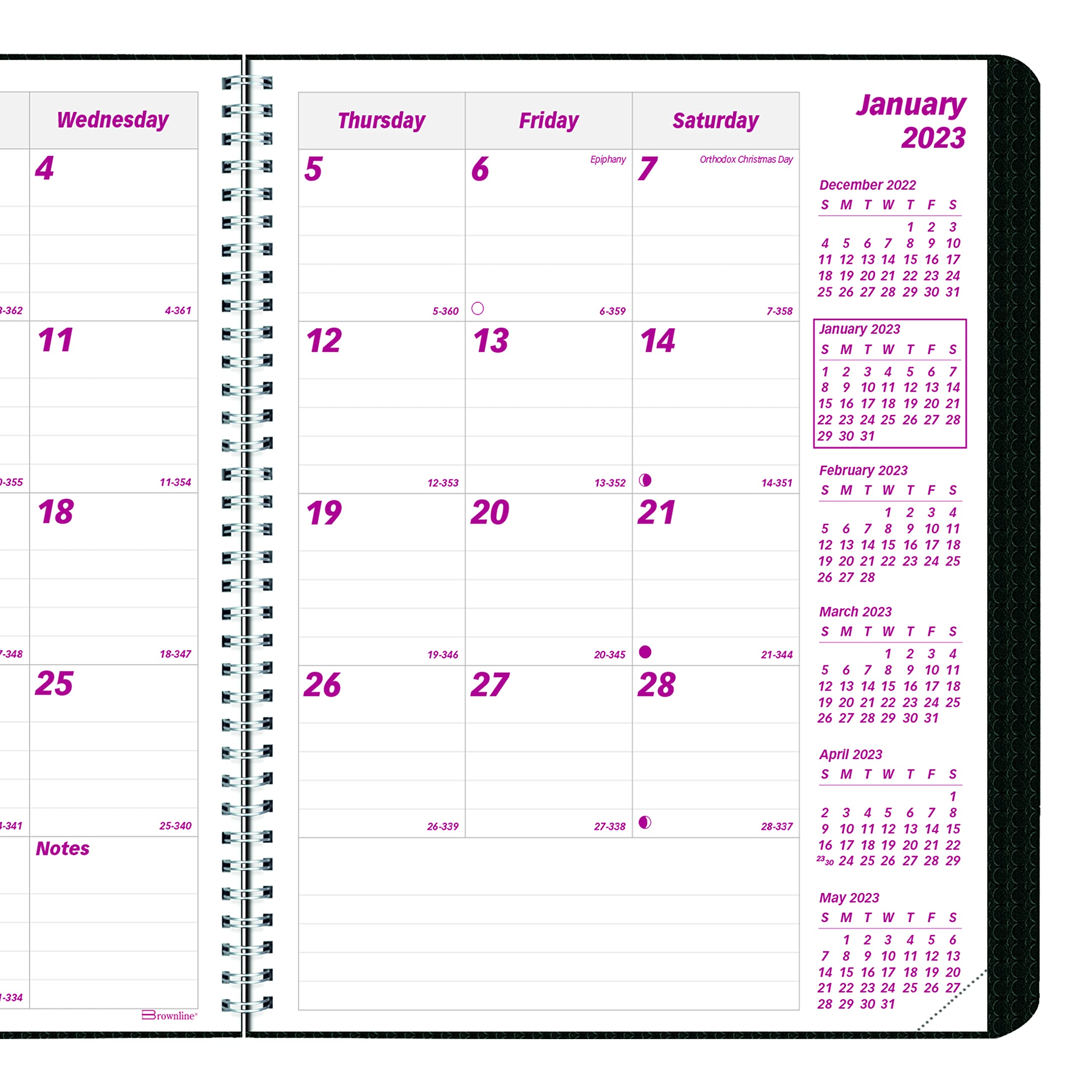 Brownline 2023 DuraFlex Monthly Planner, 14 Months, December 2022 to January 2024, Twin-Wire Binding, 8.875" x 7.125", Black (CB1200V.BLK-23)