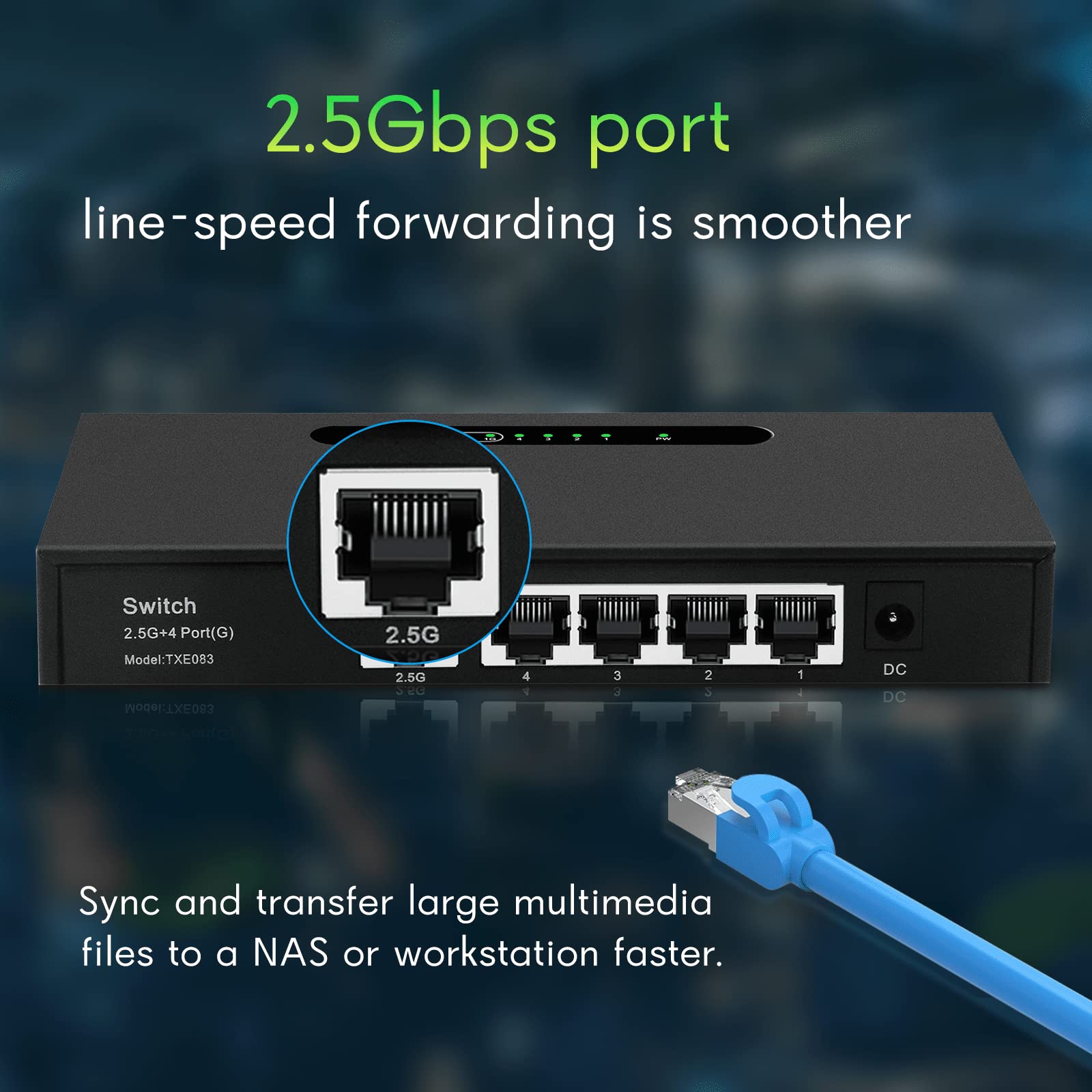 Cqenpr 2.5G Uplink Ethernet Switch,1×2.5G Uplink Port, 4×10/100/1000Mbps Ethernet Port, Multi-Gigabit Unmanaged PoE+ Switch, Plug & Play, Fan-Less Metal Design, Desktop/Wall-Mount.