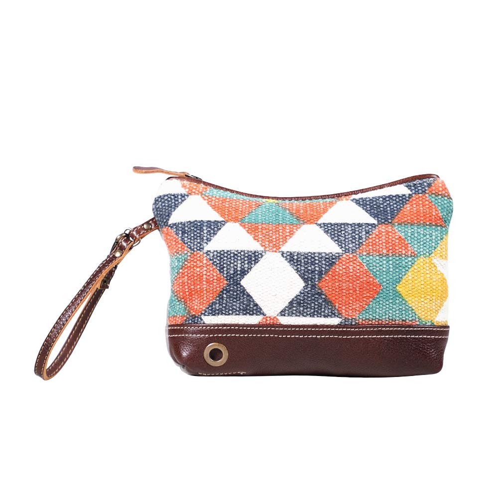Myra Bags Traveler's Choice Canvas, leather & Rug Pouch Wristlet S-1912