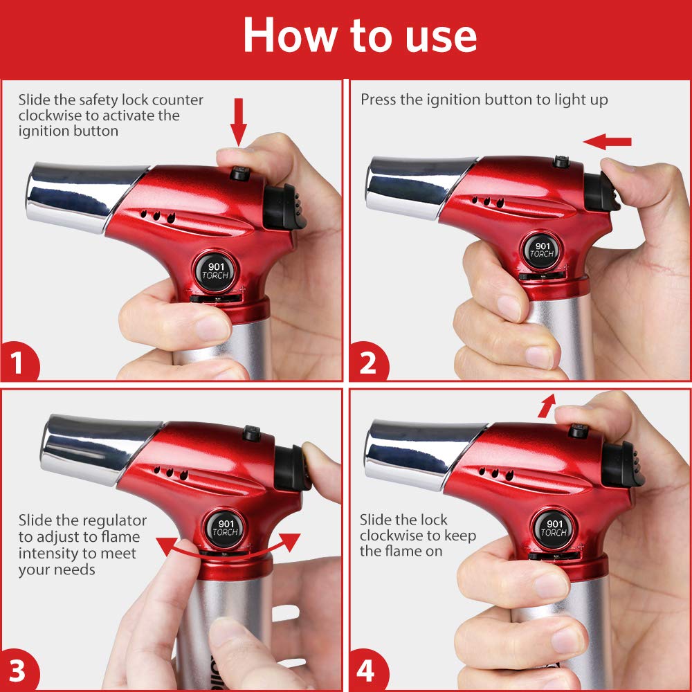 Butane Torch, Kollea Mini Torch Kitchen Blow Torch Creme Brulee Torch Refillable Torch Lighter, Cooking Torch with Safety Lock & Adjustable Flame for Baking, Crafts, BBQ (Butane Gas Not Included)