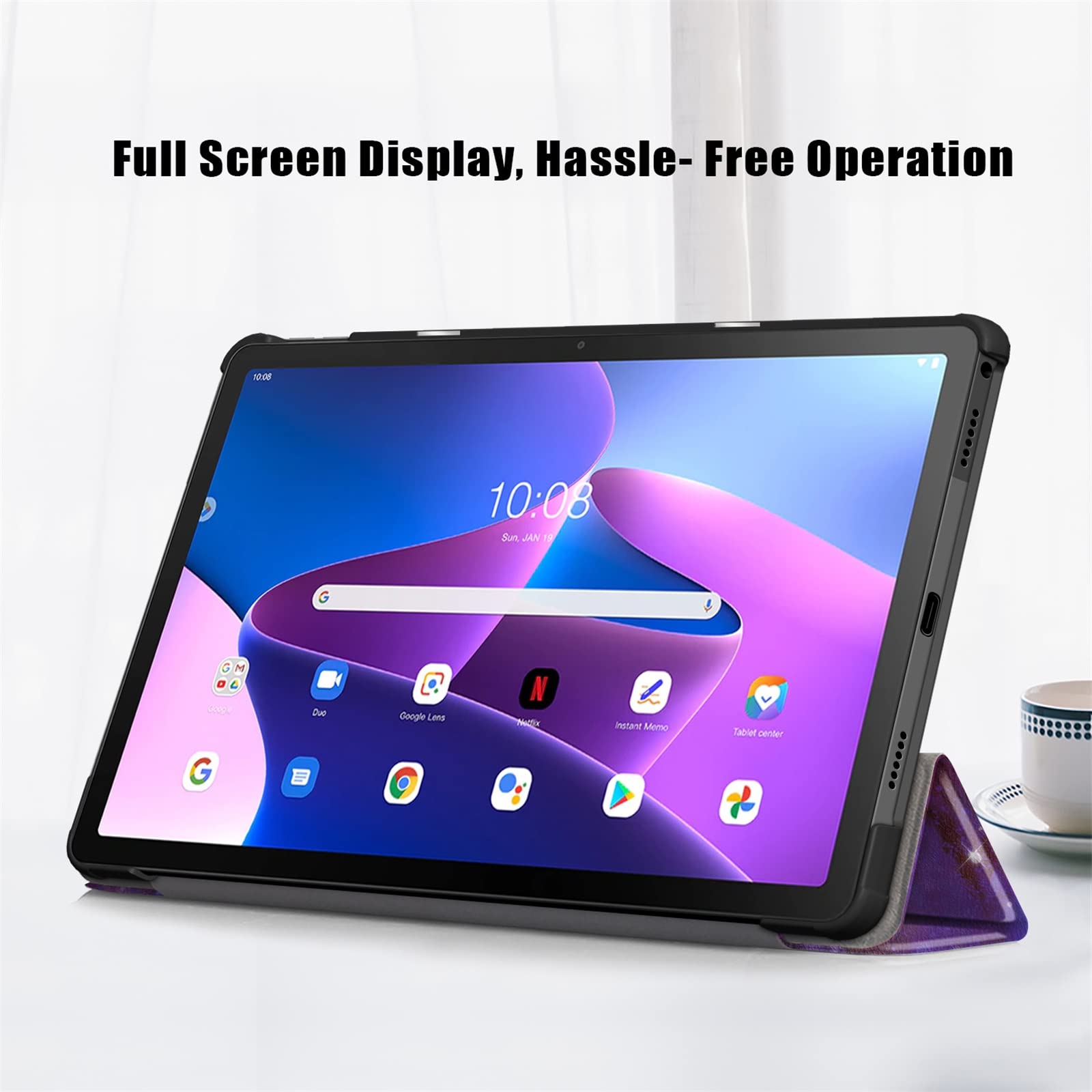DETUOSI Slim Smart Case for Lenovo Tab M10 Plus 10.6 inch [3rd Gen] 2022 (TB-125F/TB-128F),【Auto Sleep/Wake】Tri-fold Folio Leather Protective Book Cover with Hard Back Shell + Magnetic Stand#Milky way