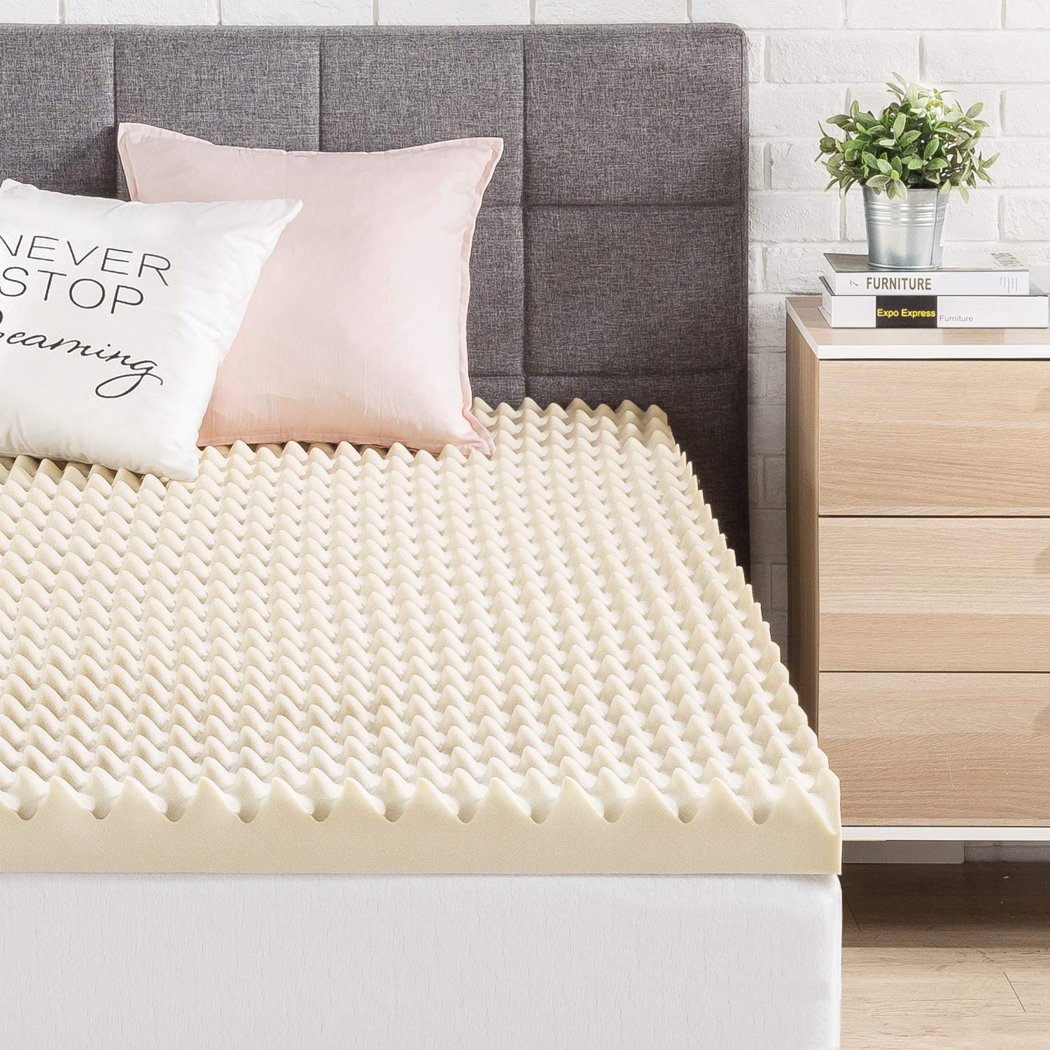 Best Price Mattress 3 Inch Egg Crate Memory Foam Mattress Topper with Copper Infusion, CertiPUR-US Certified, Queen Beige