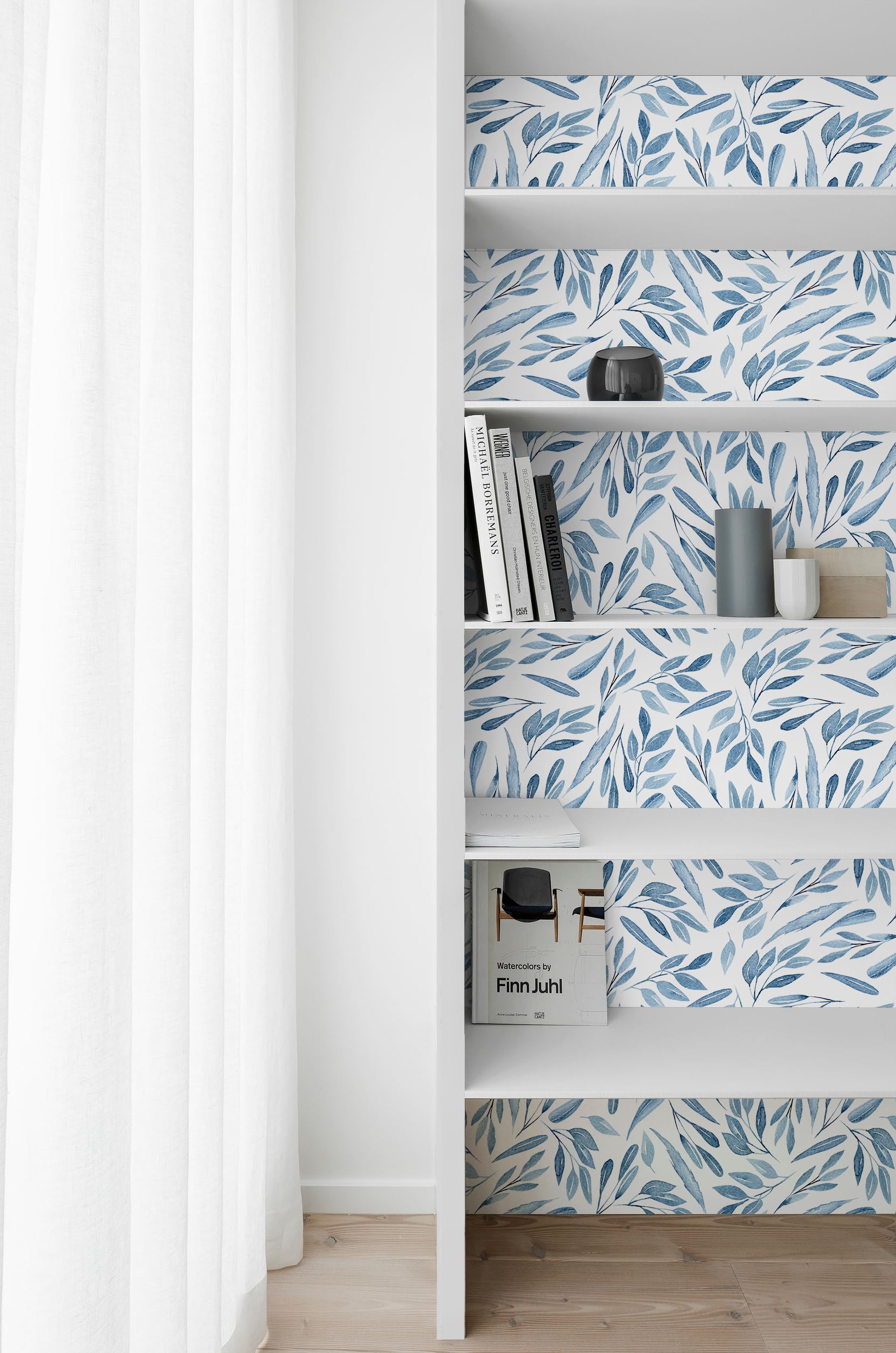 HAOKHOME Boho Peel and Stick Wallpaper Blue Branches Leaves Removable Vinyl Self Adhesive Contact Paper 17.7in x 9.8ft