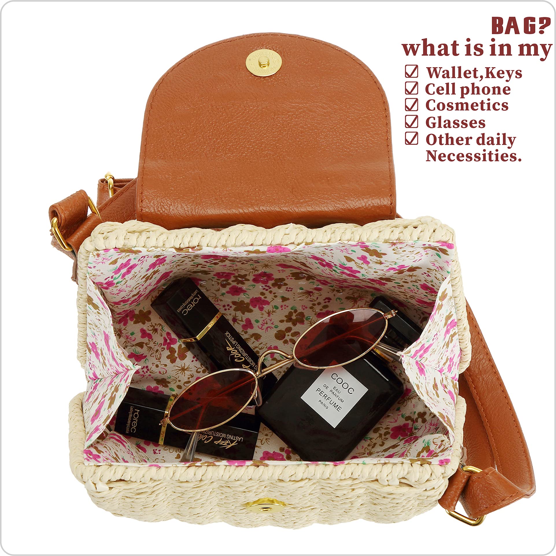 So'each Women's Handmade Wicker Woven Purse Tassels Message Crossbody Bag
