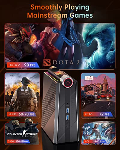 KAMRUI Ryzen Mini PC Gaming,32GB DDR5 Dual Channel 512GB SSD Mini Computer Tower with AMD Ryzen 7 7735HS, Small Desktop Computers Support 4K Triple Screen,RGB Lights,WiFi6,BT5.2,Type C,Windows 11 Pro