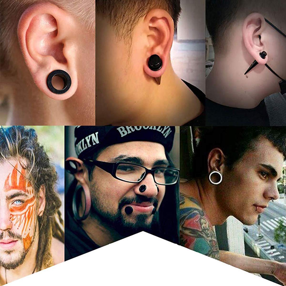 CABBE 18 pcs Ear Tunnels Kit 14G-00G Stainless Steel Screw Fit 9 Sizes Gauges Plugs Set Stretcher Expander Body Piercing Jewelry, Black