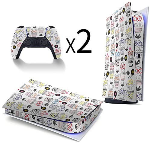 Coloring with Cheerful Cactus Full Protective Skin Cover Design Wrap Decal Sticker Compatible with PS5 Digital Edition Console and Controller
