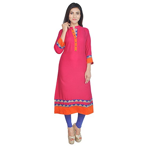 Indian Women's Embroidered Rayon Kurti Red Top By Chichi, Large