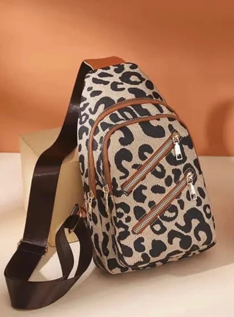 Bohemia Leather Leopard Unisex Crossbody Bag Sling Purse for Women Men