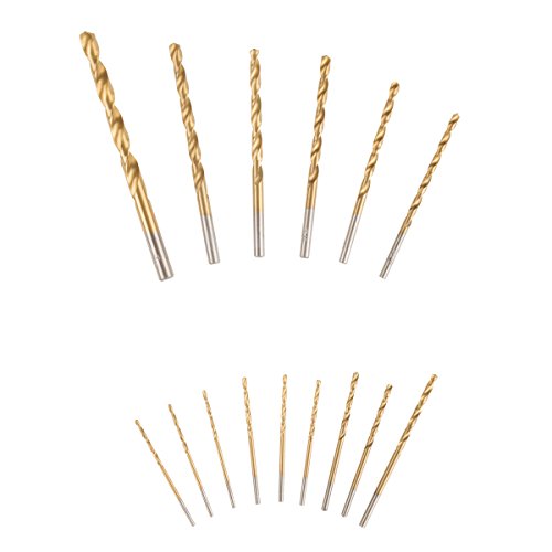 Drill Bit Set, Titanium Finish and High-Speed Steel Build– Straight Shank Twist Bits for Power Drill- 15 Piece Kit with Storage Case by Stalwart