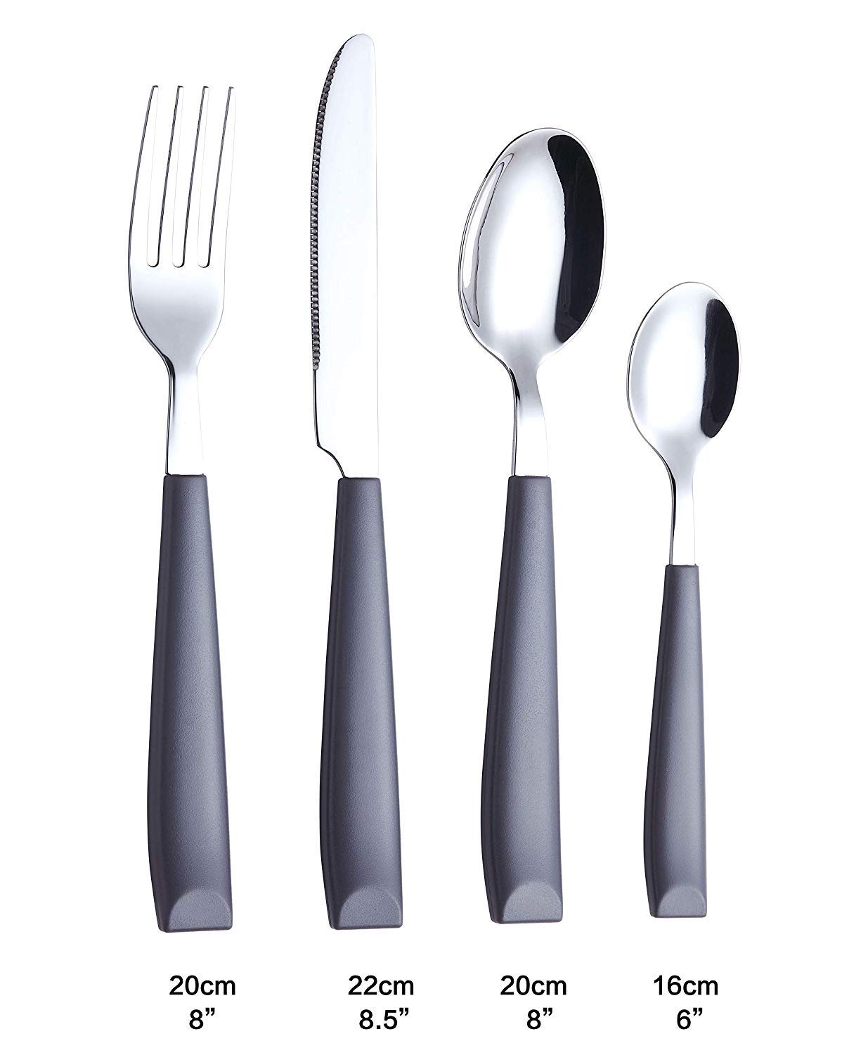 EXZACT Cutlery Set Coloured 16PCS - Stainless Steel with Plastic Wide Handles β Comfortable to Hold - 4 x Forks, 4 x Dinner Knives, 4 x Dinner Spoons, 4 x Teaspoons β Service for 4