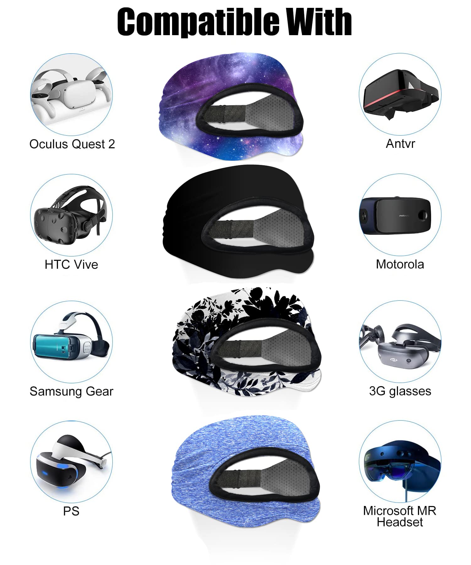 Busjoy VR Mask Sweat Band for Meta/Oculus Quest 2 Accessories, Universal Home Eye Mask Cover Adjustable Breathable Face Cover for VR Workouts Use