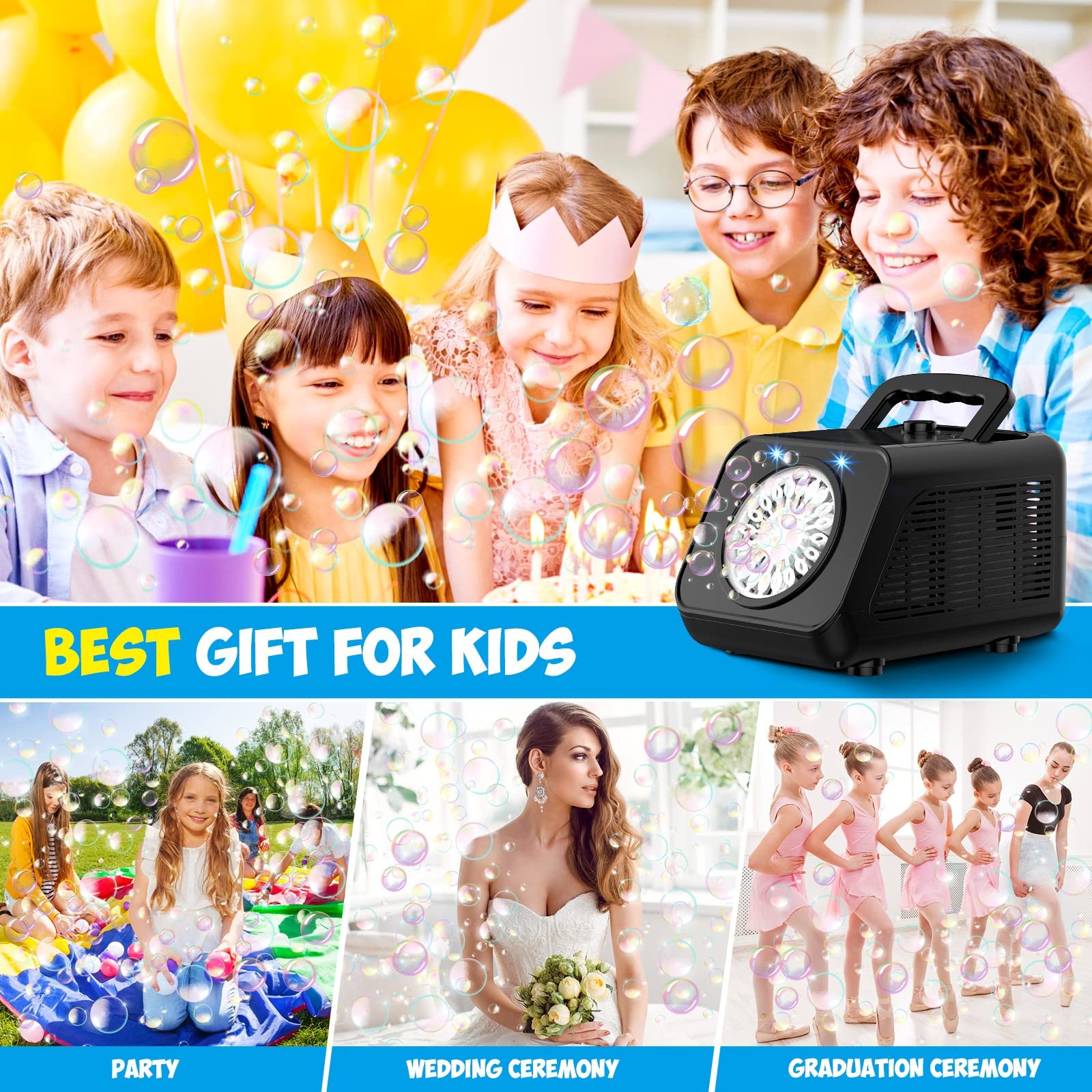 Bubble Machine, Automatic Bubble Blower with 2 Independent Bubble Motors, Bubble Maker for Kids with 30000+ Bubbles Per Minute, Outdoor Toys for Parties, Birthday, Wedding, Christmas
