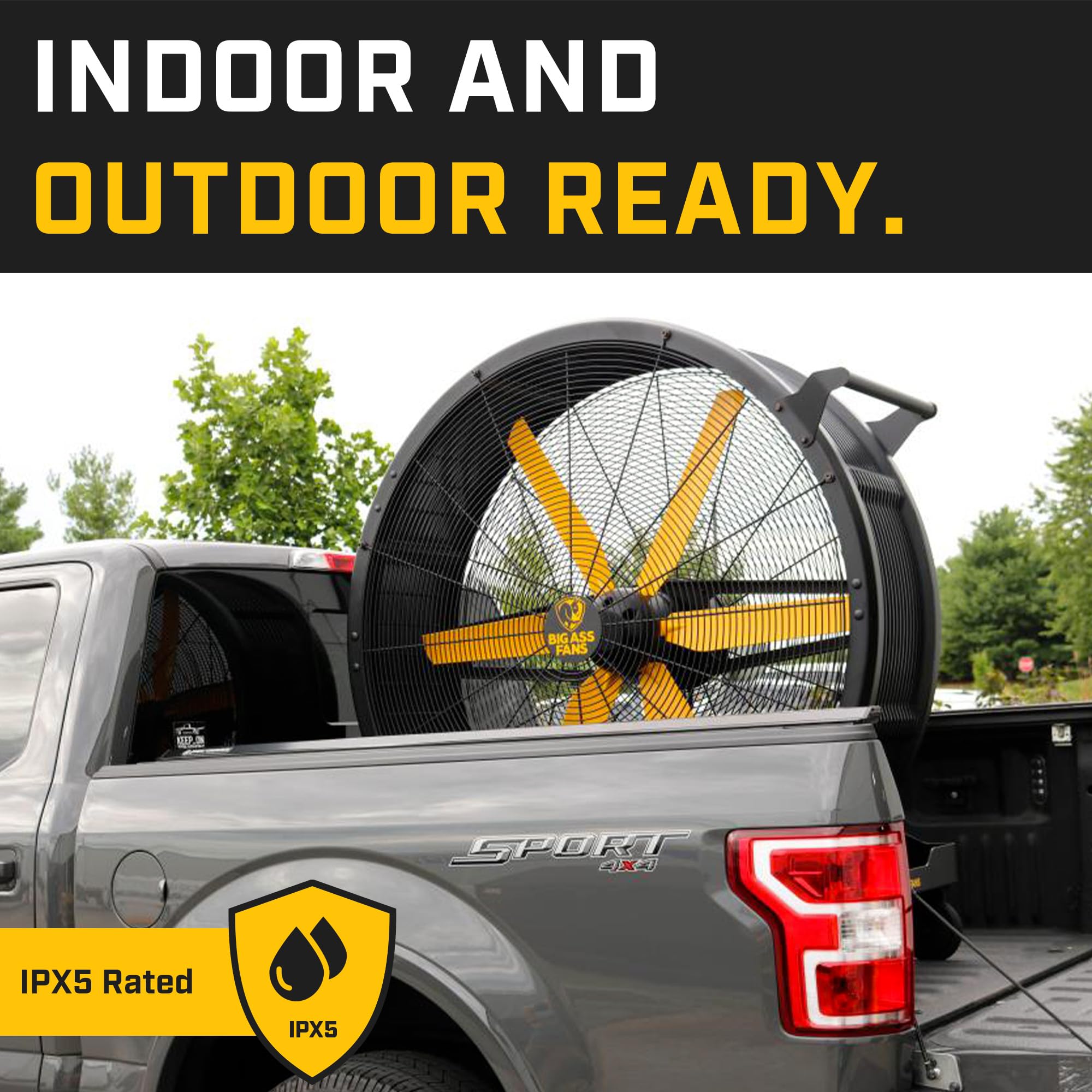 Big Ass Fans – Sidekick Directional Barrel Fan – 4 Ft Diameter – 6 Blade Design with Variable Speed Control – Indoor & Covered Outdoor Ready – Quiet Performance - Black/Yellow