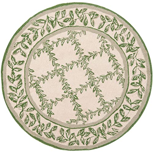 SAFAVIEH Chelsea Collection 4' Round Ivory / Green HK230B Hand-Hooked French Country Wool Area Rug