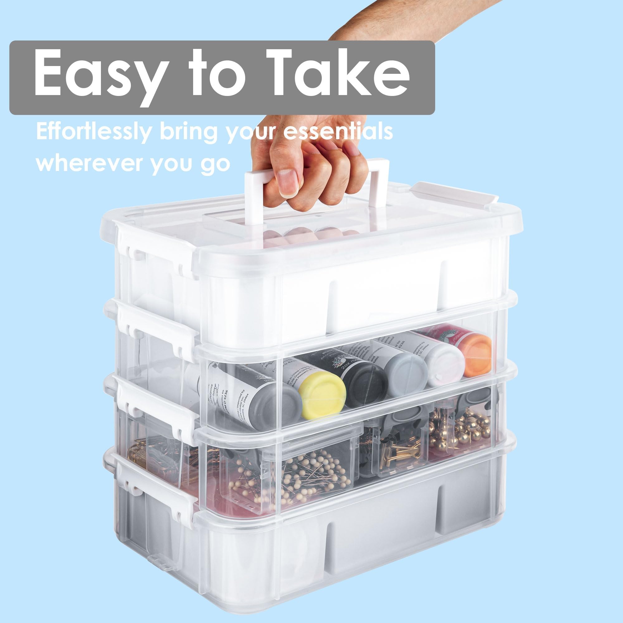 CraftGenes Plastic Storage Bins β 4-Layer Durable Storage Containers for Arts and Crafts Supplies with 2 Removable Trays for Seasonal Decor, Tool, Office Supplies, Art, Craft Supplies, Sewing Utility