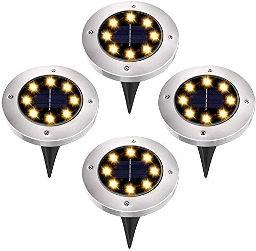 Solar Ground Lights, Timepoch 4 Pack Solar Lights Outdoor 8 LED Solar Garden Lamp Waterproof In-Ground Outdoor Landscape Lighting for Patio Pathway Lawn Yard Deck Walkway (Warm White)