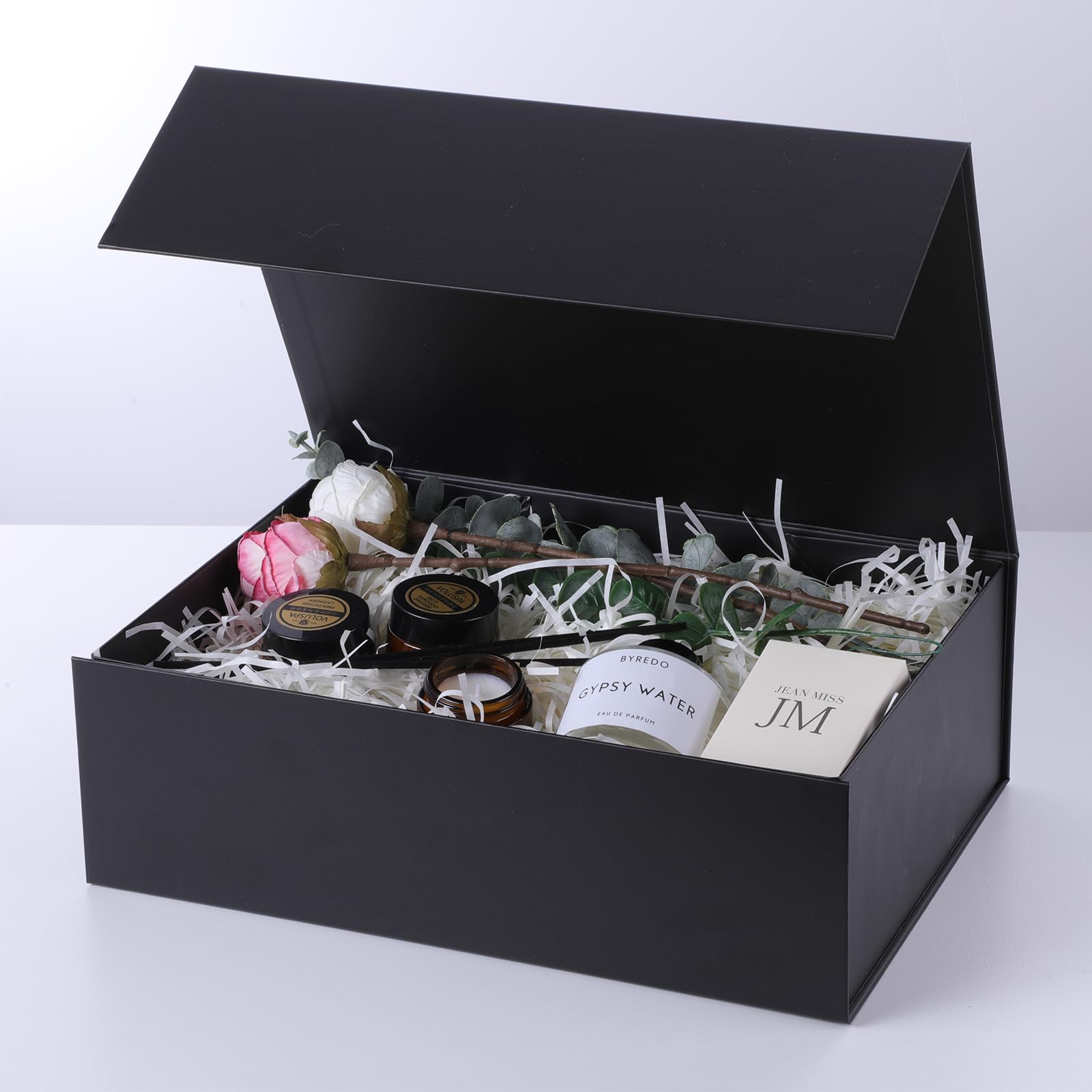 ELONG HOME Black Gift Box, 13"x 9"x 4" Large Gift Box with Ribbon and Magnetic Lid, DIY Paint/Writing Magnetic Gift Box for Small Business, Parties Apparel, Halloween and Christmas