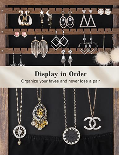 Nicetree 360° Swivel Jewelry Cabinet with Lights, Touch Screen Vanity Mirror, Rotatable Full Length Mirror with Jewelry Storage, Locking Jewelry Armoire Organizer, Foldable Makeup Shelf, Rustic Brown