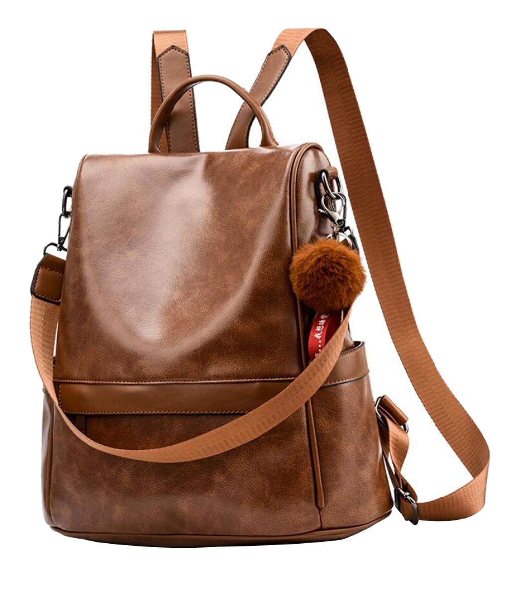 NAITOKE Women Backpack Purse PU Leather Anti-theft Lightweight Ladies Travel Backpack,6766-Brown