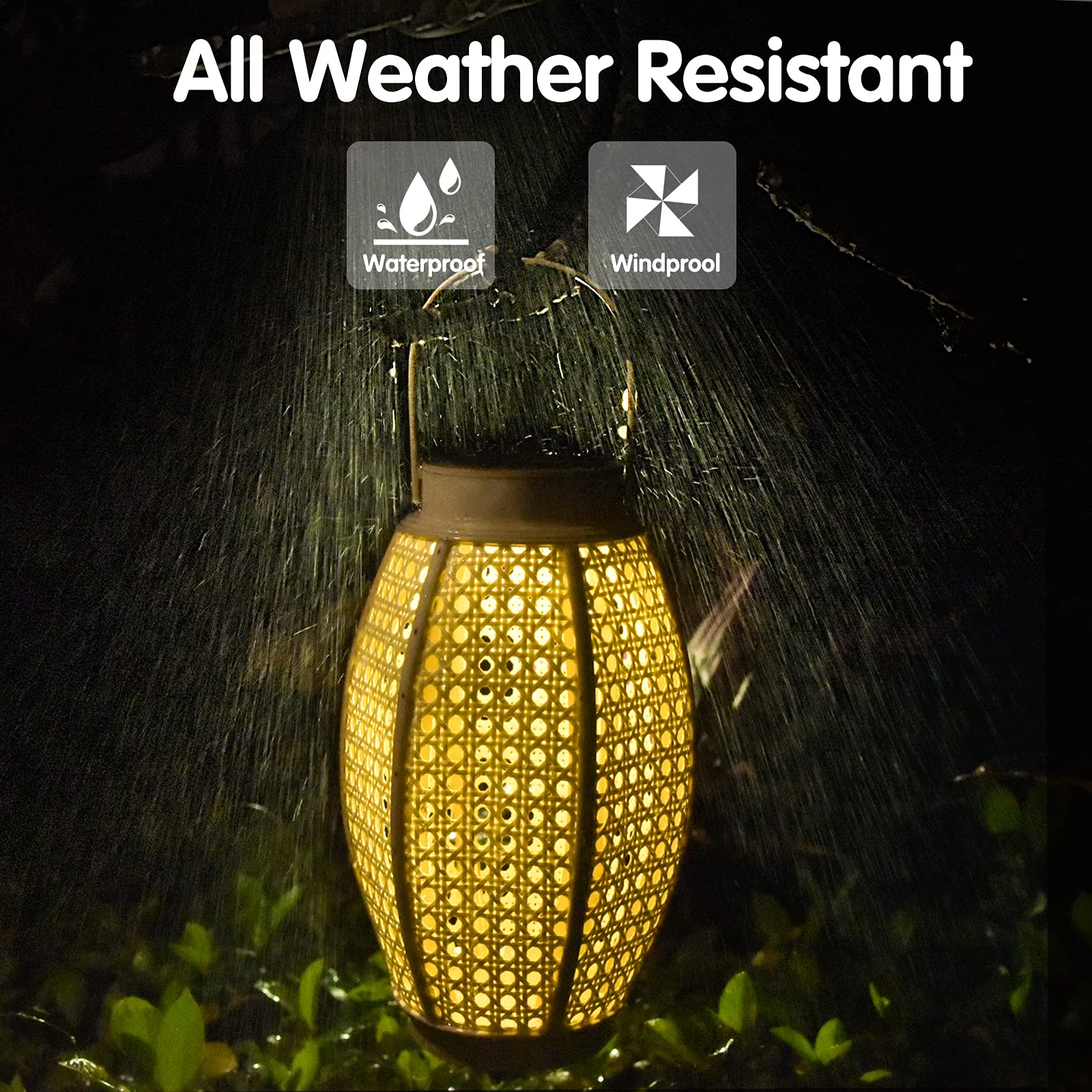 Solar Lanterns Outdoor Hanging - Outable Solar Rattan Woven Lantern Lamp with Handle for Hanging, Auto ON/Off Table Lantern Garden Patio Yard Home Decoration with Warm LED Light