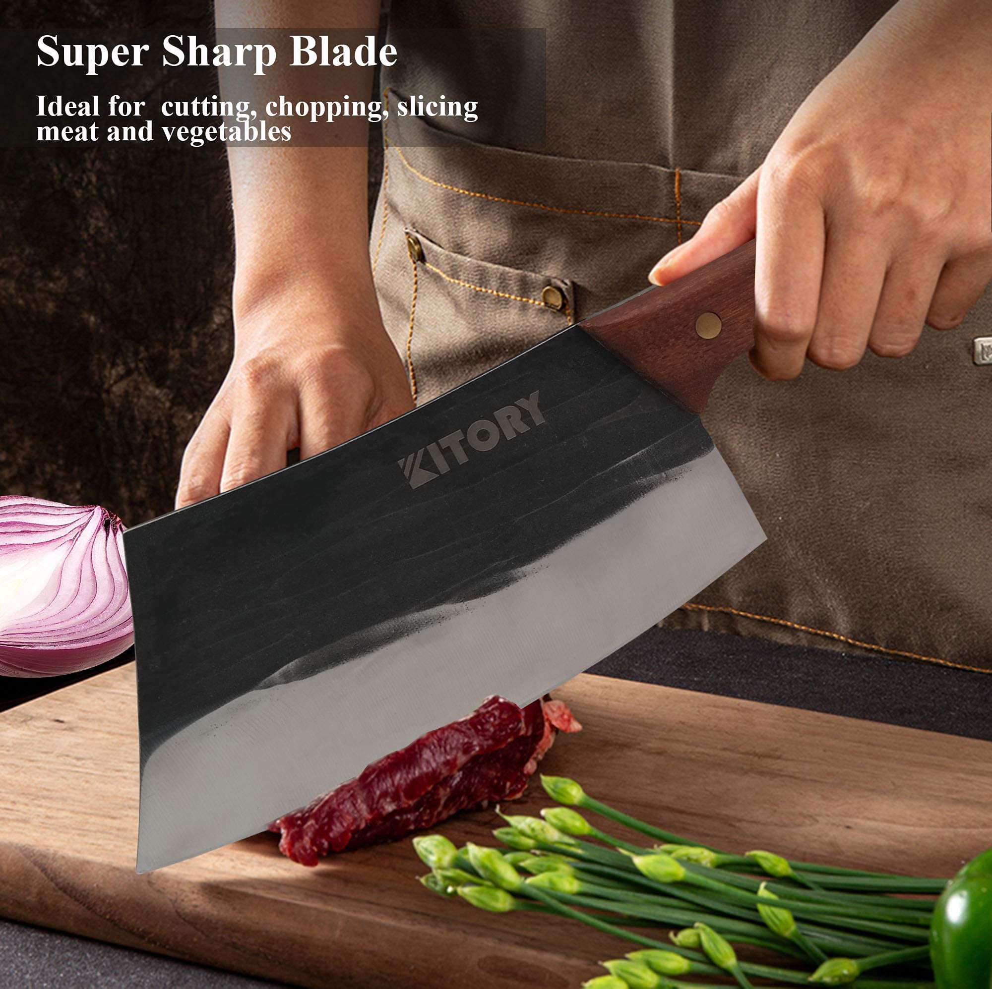 Kitory Meat Cleaver Knife, Vegetable Kitchen Knife + Black Knife Block Knife Storage for Protecting Knife Blade