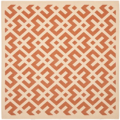 SAFAVIEH Courtyard Collection 6'7" Square Terracotta / Bone CY6915 Indoor/ Outdoor Splashproof Easy Scrubbing Patio Backyard Mudroom Area Rug
