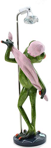 usamjtable Novelty Funny Frog Figurine Relaxing Statue for Home Decor Taking a Shower (G16616)