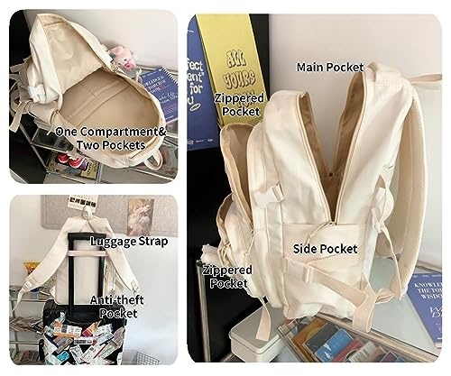 FORJMMP Aesthetic Backpack with Kawaii Accessories and Cute Pins, Casual Daypack with Luggage Strap for Women (Red)