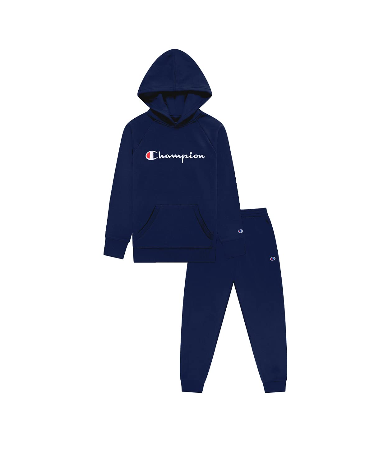 Champion Boys Two Piece Classic Core Colors Hooded Sweatshirt And Fleece Jogger Sweatpants Sets (24 Months, Navy)