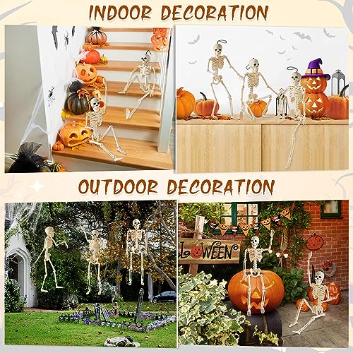Bstoyder 6 PCS Halloween Skeletons Decorations, 16" Full Body Posable Joints Hanging Skeletons, Spooky Skeleton Plastic Bones for Halloween Indoor Outdoor Decor, Party Props, Graveyard, Haunted House