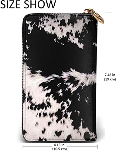Cowhide Black White Leather Wallet Long Clutch Purse Fashion Wristlet Handbag