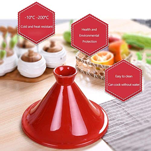 Casserole Dish ZYF Cast Iron Tagine Pot 20Cm, Tajine Cooking Pot with Enameled Cast Iron Base and Cone-Shaped Lid Lead Free Stew Casserole Slow Cooker,Red