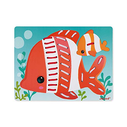 Janod Lacing Game Animals - 6 Lace and Trace Cards with 12 Laces - Ages 4+ - J05313